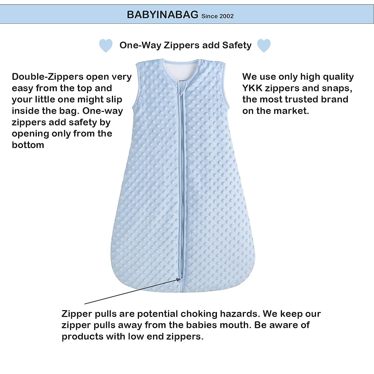 BABYINABAG Warm 2.5 Tog Quilted Winter Model Baby Sleeping Bag and Sack, Plush Minky Dot for Infants and Toddlers (Small (3 - 11 mos))