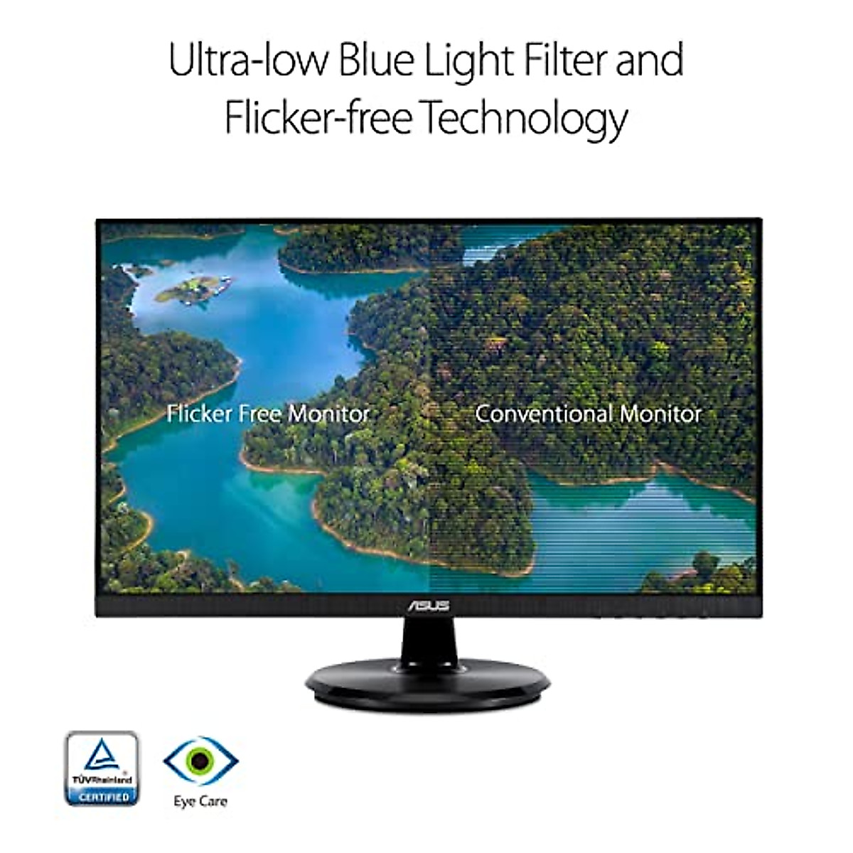 ASUS 27” 1080P Monitor (VA27DCP) - Full HD, IPS, 75Hz, USB-C 65W Power Delivery, Speakers, Adaptive-Sync/FreeSync, Eye Care, Low Blue Light, Flicker Free, VESA Mountable, Frameless, HDMI,Black