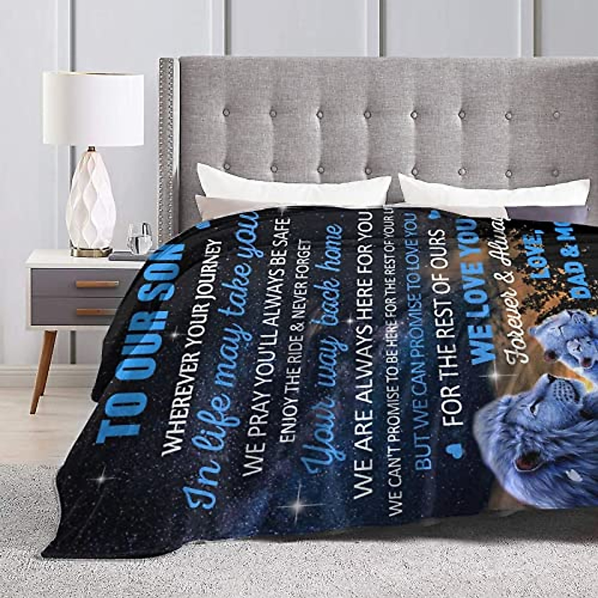 to My Son Blanket from Dad and Mom Lion Ultra Soft Flannel Throw Blankets for Couch Bedroom Sofa Warm Blanket Positive Encourage and Love Birthday Gifts 50x60 Inch