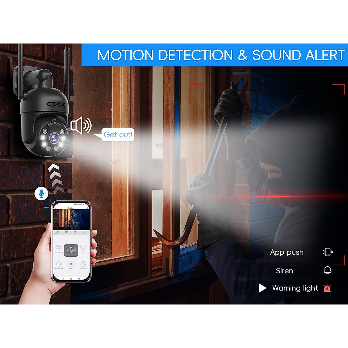 [3K Security Camera Outdoor] Color Night Vision, Wireless PTZ Cameras for Home Auto Tracking, IP66 2-Way Audio,3K WiFi Camera for Indside/Outside Security,Human Detection, 360° View,C102