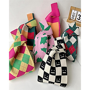 Colour Print Shoulder Bag for Women Fashion Tote Bag Small Hobo Handbag Purse Clucth Light Knit Top Handle Bag