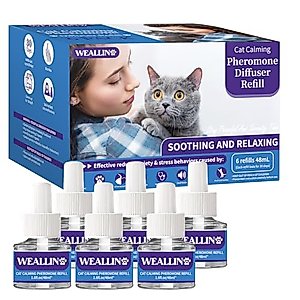 WEALLIN 6 Pack Cat Calming Diffuser Refills - Cat Pheromones Calming Diffuser Refill Relieve Anxiety & Stress 6 Month Supply, Cat Pheromone Diffuser Refills (Fits All Common Diffuser Heads)
