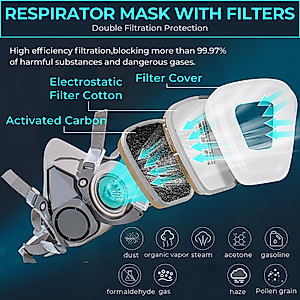 GZYZAMZ Gas Respirator Mask, Gas Masks Survival Nuclear and Chemical With 6001 Filters for Painting, Dust, Organic Vapors, 6200 Respirator Mask with Filters for Chemicals Welding Epoxy Resin