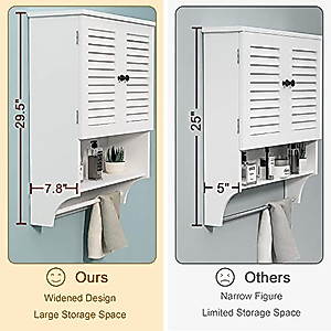 ChooChoo Bathroom Wall Cabinet with Towels Bar, 23.6" L x8.9 W x29.3 H MDF Material Medicine Cabinet, 2 Doors Over The Toilet Space Saver Storage Cabinet with Large Space, White