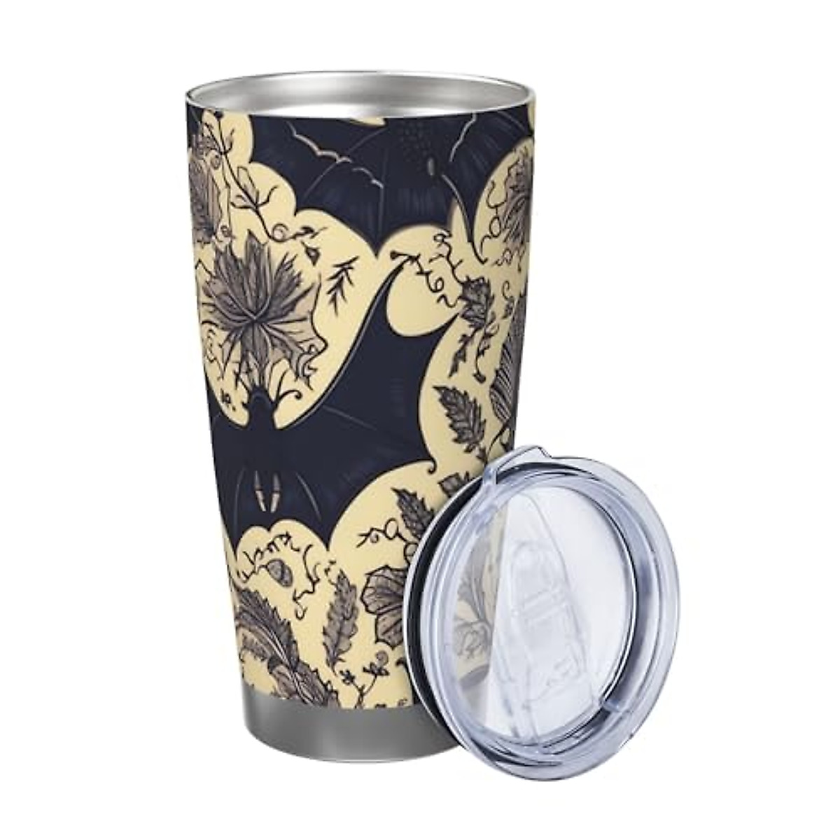 Bat Print Tumbler with Lid and Straw 20oz Stainless Steel Car Cup for Hot and Cold Drinks, Double Wall Insulated Travel Coffee Mug Reusable Drink Thermos Cup Birthday Gifts