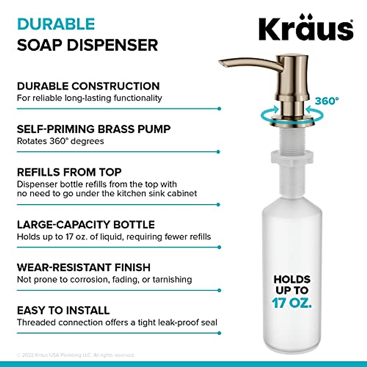 KRAUS Kitchen Soap and Lotion Dispenser in Spot Free Antique Champagne Bronze, KSD-54SFACB