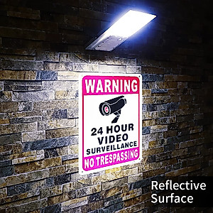 Ertzinla 2 Pack 24 Hour Video Surveillance Sign, No Trespassing Warning Sign, Aluminum 10 x 7 inch Security Camera sign for home Business Driveway Alert CCTV, Reflective, UV Protected…