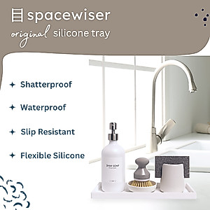 Spacewiser Countertop and Vanity Tray - 11.7" Silicone Bathroom Tray, Flexible Hand Dish Soap Holder for Kitchen, Bathroom Counter Organizer, Shower Toilet Tank Trays Décor, Sink Makeup Mat Oil, White