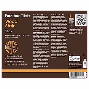 Furniture Clinic Wood Stain | Multiple Finishes | Fast Drying | Indoor and Outdoor Furniture and More | Water Based, Low Odor, Non-Toxic | Polyurethane| Teak (8.5oz / 250ml)