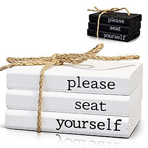 Farmhouse Bathroom Decor - Funny Rustic Wooden Mini Books for Your Restroom Shelf - The Perfect Small Decorative Accent for The Guest Bathroom - White