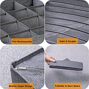 STYLIFING Bra Socks Underwear Organizer 3 Pack, Foldable Closet Organizer Drawer Soft Fabric Dresser Drawer Divider Bins for Bra Underwear Socks Ties Lingerie(Gray)