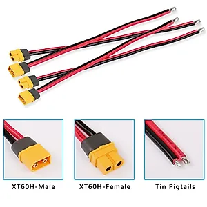 GINTOOYUN 2 Pairs XT60H Plug Male Female Connector Pigtails Cable 1Ft 12AWG 4 Pcs XT60H-M XT60H-F Extension Cable for RC Lipo Battery FPV Drone 30CM
