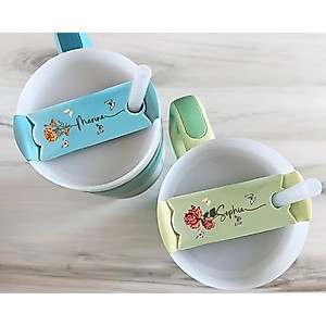 Personalized Birth Flower Tumbler Topper, 40 30 64 oz Personalized Tumbler Topper Tumbler Cup Accessory Name Plate