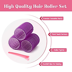 Hair Roller Set 32 PCS, PandyCare Velcro Hair Rollers for Long Medium Short Hair - No Heat, Hair- friendly, Includes 18 Self Grip Rollers(2.3,1.9,1.4inch), 12 Clips, 1 Rat Tail Comb & 1 Storage Bag