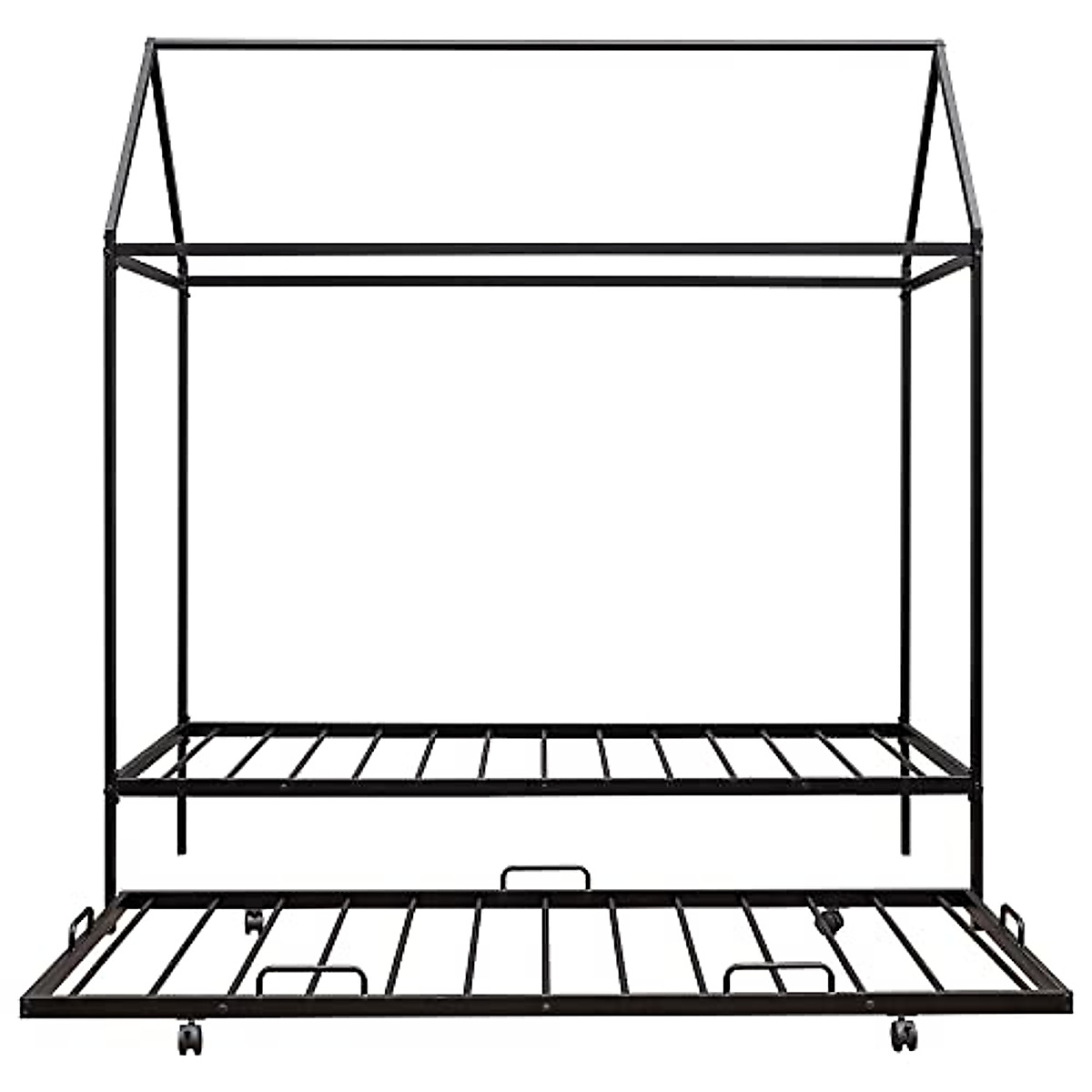 Merax Twin Kids Day Bed House Shaped Low Beds, Wood Platform Bed Frame for Girls, Boys, No Box Spring Needed, Easy Assemble (Twin,Black