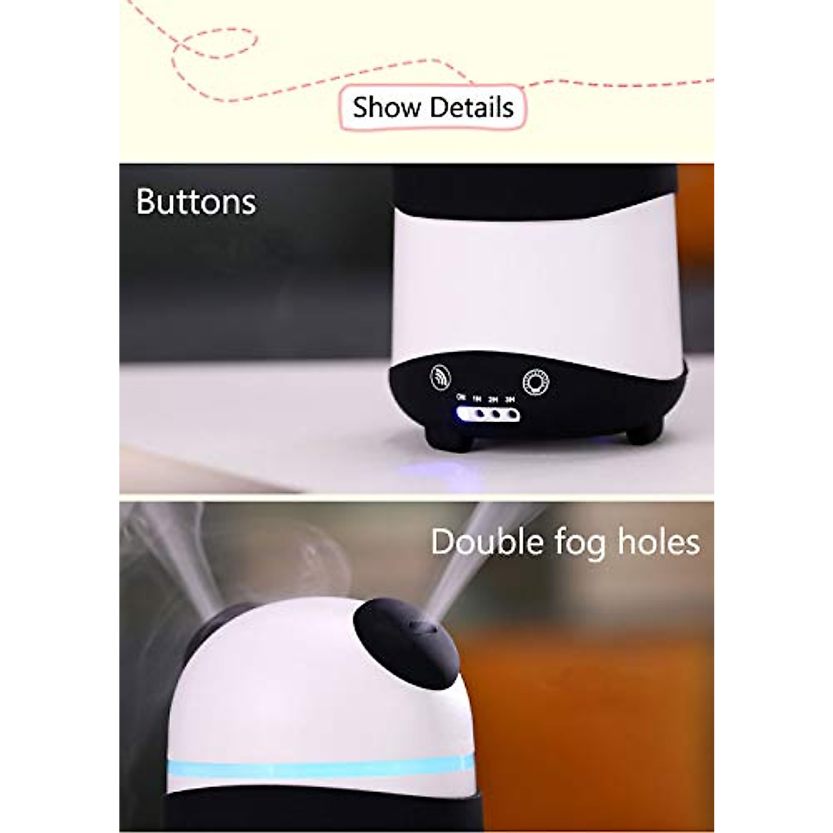 O-Mei Stars Essential Oil Diffuser, Panda-Shaped Aromatherapy Diffuser, Diffusers for Essential Oils, LED Mute Cool Mist Humidifier for Bedroom Baby Room Home Office,Waterless Auto-Off humidifiers