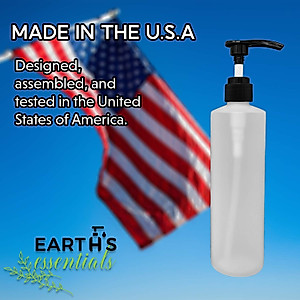 Earth's Essentials Two Pack Of Refillable 16 Oz. HDPE Plastic Pump Bottles With Patented Screw On Funnel-Great For Dispensing Lotions, Shampoos and Massage Oils.