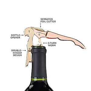 Twine Copper And Gold Double Hinged Waiter’s Corkscrew, Stainless Steel Wine Key with Foil Cutter, Double Hinged Corkscrew, Set of 1