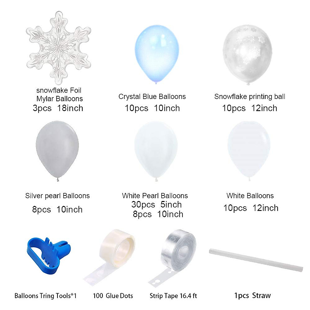 CYMYLAR 79pcs Winter Balloon Garland Arch Kit Ice Snow Crystal Blue Snowflake Foil Balloon Pearl White Pearl Grey Balloons for Christmas New Year's Day Frozen Theme Birthday Baby Shower Party Decor