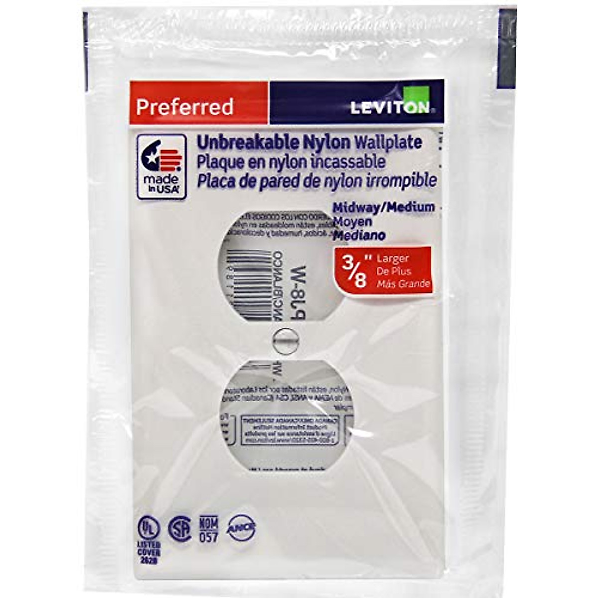 Leviton PJ8-WM 1-Gang Duplex Device Receptacle Wallplate, Midway Size, Thermoplastic Nylon, Device Mount, 10 Pack, White