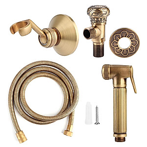 Bidet Sprayer Vintage Brass Handheld Bidet Sprayer Spray Head Bracket Hose Kit Bathroom Accessories