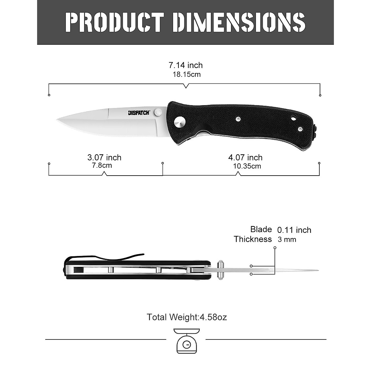 Folding Pocket Knife with Clip, 3 inch 8Cr13MoV Steel Drop Point Blade with G10 Handle, Small EDC Knives for Men Women Outdoor Camping Hunting Hiking Survival Pocketknife