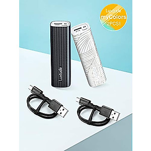 Luxtude 10000mAh Small Portable Charger with Flashlight, Mini & Lightweight Power Bank, Compact External Battery Pack Lipstick Portable Phone Charger for iPhone, Android, Samsung, etc (2 Pack 5000mAh)