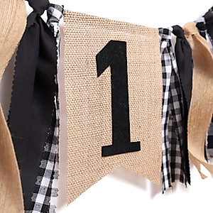 WAHAWU Lumberjack Banner for 1st Birthday - Highchair Banner for First Birthday Party, Theme Garland for Birthday Decoration, Photo Booth Props (Lumberjack Highchair Banner Black)