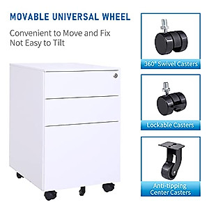 Modern Office File Cabinet 3 Drawer File Cabinet Metal Filing Cabinet on Anti-tilt Wheels Mobile Lateral Printer Stand Office File Cabinets for Home Office Organization and Storage (White)