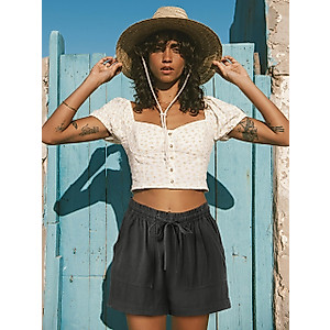 Womens Linen Shorts with Elastic Waistband Comfort Fit Skinsoft Summer Shorts (Large, 3bh05_Black)