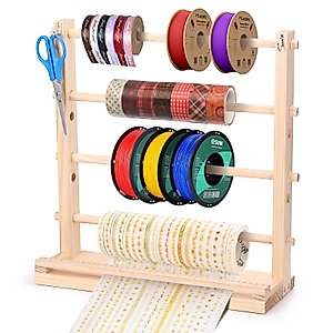 Ribbon Storage Organizer Rack 4 Tier Adjustable Wooden Ribbon Holder Spool Holder Organizer Rack Spool for Sewing Craft Mesh Thread Tape Wreath Crochet Roll Washi Tape Craft Gift Florist Wrapping