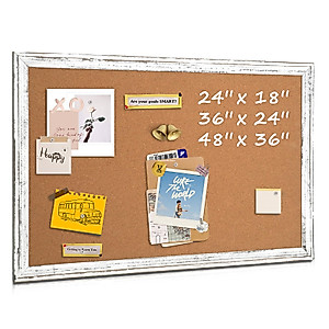 QUEENLINK Cork Board, White Framed Bulletin Board for Wall, 36” x 24” Wall Mounted Vision Board Decorative Poster Board with 10 Push Pins for Home & Office