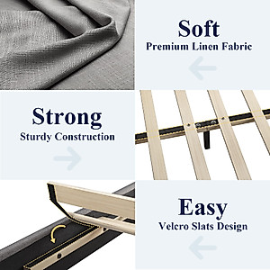 Allewie Queen Bed Frame with Upholstered Adjustable Headboard, Platform Bed with Wood Slats, Heavy Duty Mattress Foundation, No Box Spring Needed, Easy Assembly, Light Grey