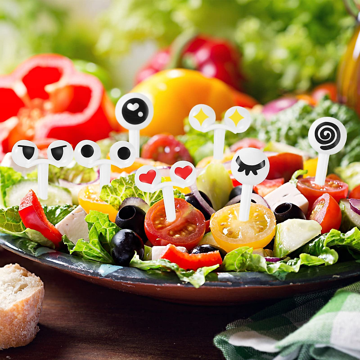 50 Pieces Assorted Cartoon Eyes Fruit Fork, Reusable Toothpick Decoration Fruit Fork Decoration Food Picks for Dessert Fruit Pastry Party