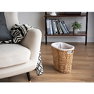 StorageWorks Wicker Waste Basket, Wicker Trash Basket with Built-in Handles, Handwoven Water Hyacinth Trash Can, Wicker Garbage Can for Bedroom, Bathroom, 1 Pack