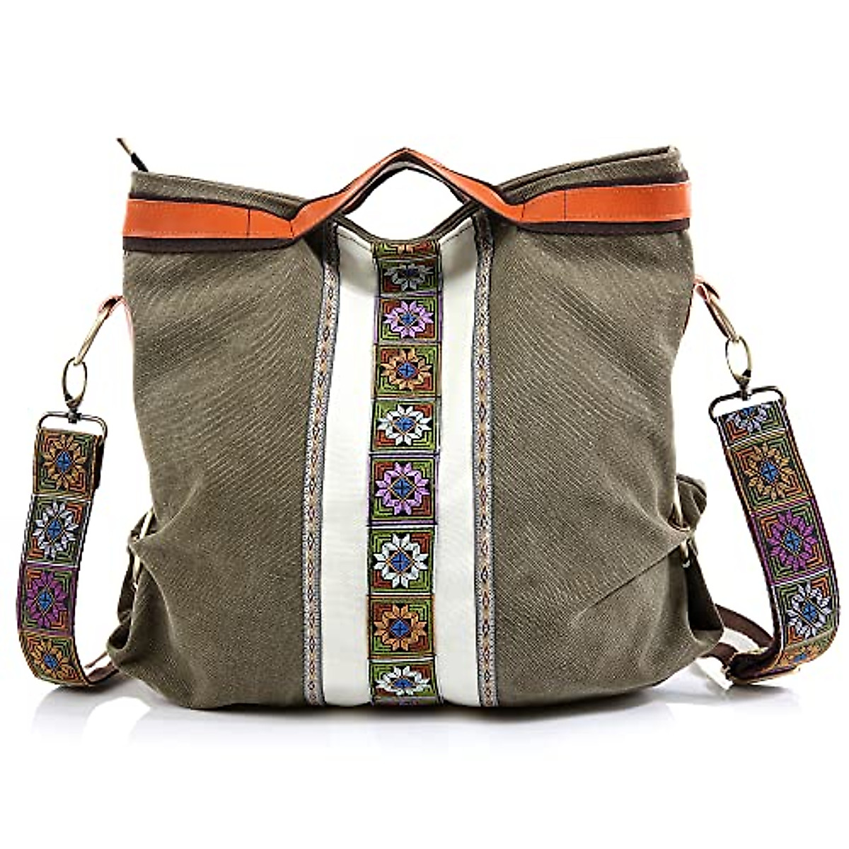 Women Canvas Crossbody Bag Shoulder Bag, Vintage Heavy-duty Tote Handbag (Grass Green)