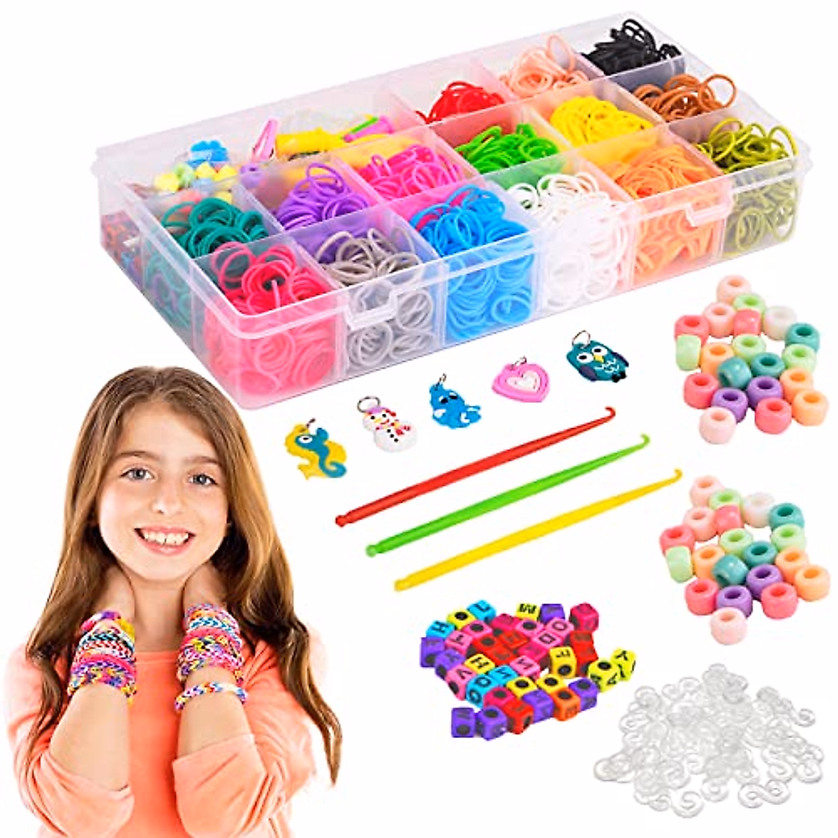 Liberry Colored Rubber Bands Bracelet Making Kit with Loom Bands Storage Container. Great Gifts for Girls and Boys, No Loom Board Included.