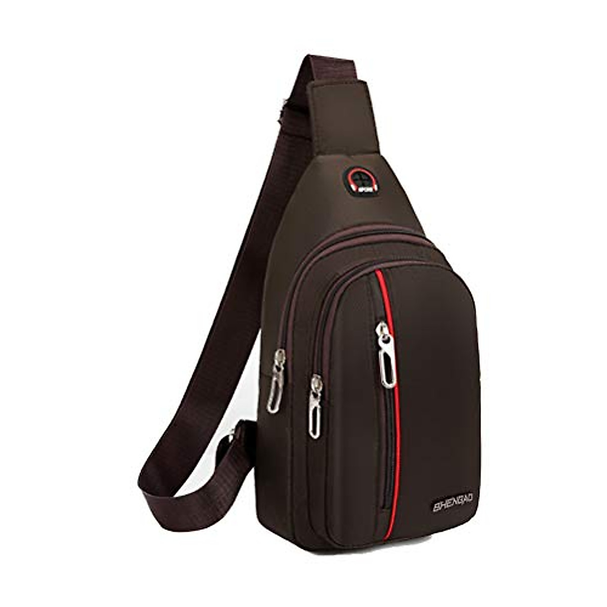 Small Sling Compact Crossbody Bag Chest Shoulder Travel Bag Casual Daypack for Men Women with Earphone Hole Water Resistant (Brown)