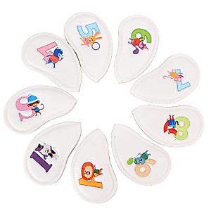 Golf Club Head Covers, Golf Driver Headcover Set 9Pcs 6.5x3.7 Inch PU Leather Golf Iron Head Covers Set with Cartoon Animal Embroidered (White)