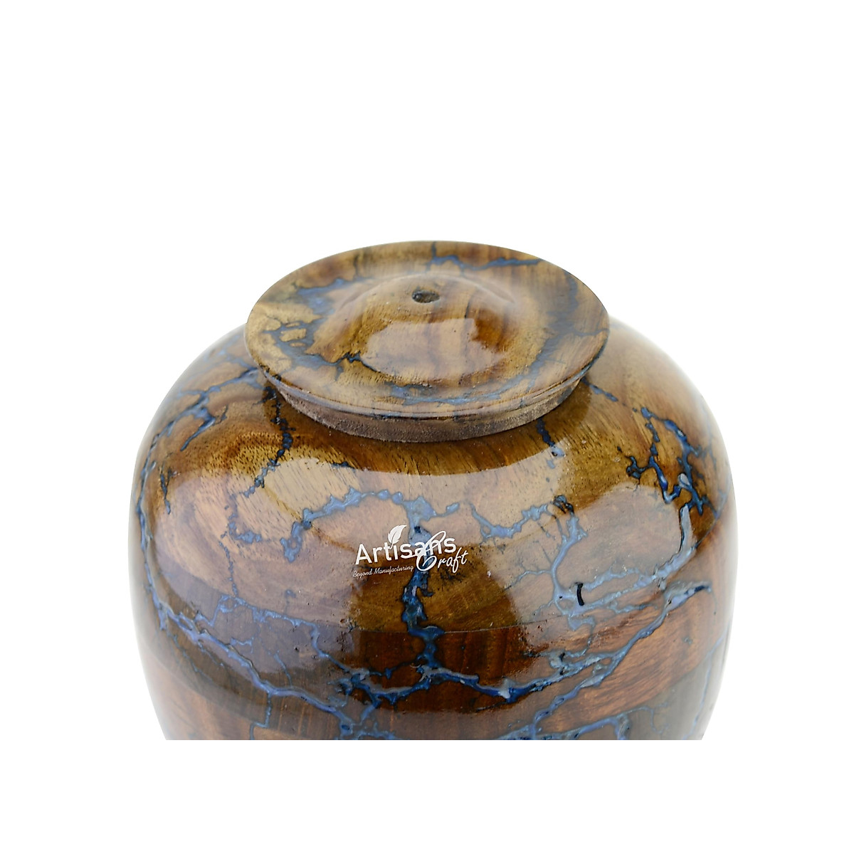 Handmade Rosewood Cremation Urn for Human Ashes Adults Male Female – Lichtenburg Figure Resin Burial Funeral Round Keepsake Memorial Urns (Blue Resin, Medium Ashes Holding Capacity 120 Cubic Inches)