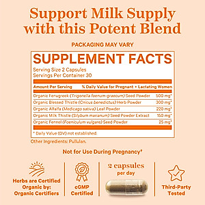 Pink Stork Total Lactation Supplement for Breast Milk Supply, Organic Fenugreek and Alfalfa to Support Breastfeeding, Milk Flow, and Production, Postpartum Essentials - 60 Capsules