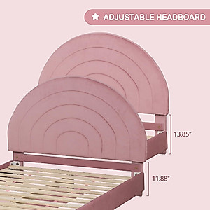AFBKSS&BB Kids Twin Bed Frame, Teenager Bed, Rainbow Children's Bed with Adjustable Height Bed Head, Children's Home Sleeping Bed, Toddler Upholstered Twin Bed (Pink)