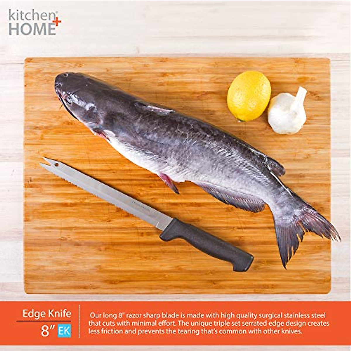 Kitchen + Home Carving Bread Knife – 8” Ultra Sharp Surgical Stainless Steel Serrated All Purpose Kitchen Knife – Never Needs Sharpening - As Seen on TV and Live Demonstration