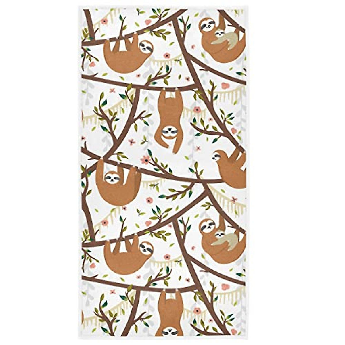 Wamika Funny Sloth Baby Hand Bath Towel Shower Towels Set Tree Pioneer Flowers Kitchen Hanging Gym Fingertip Bathroom Towel Highly Absorbent