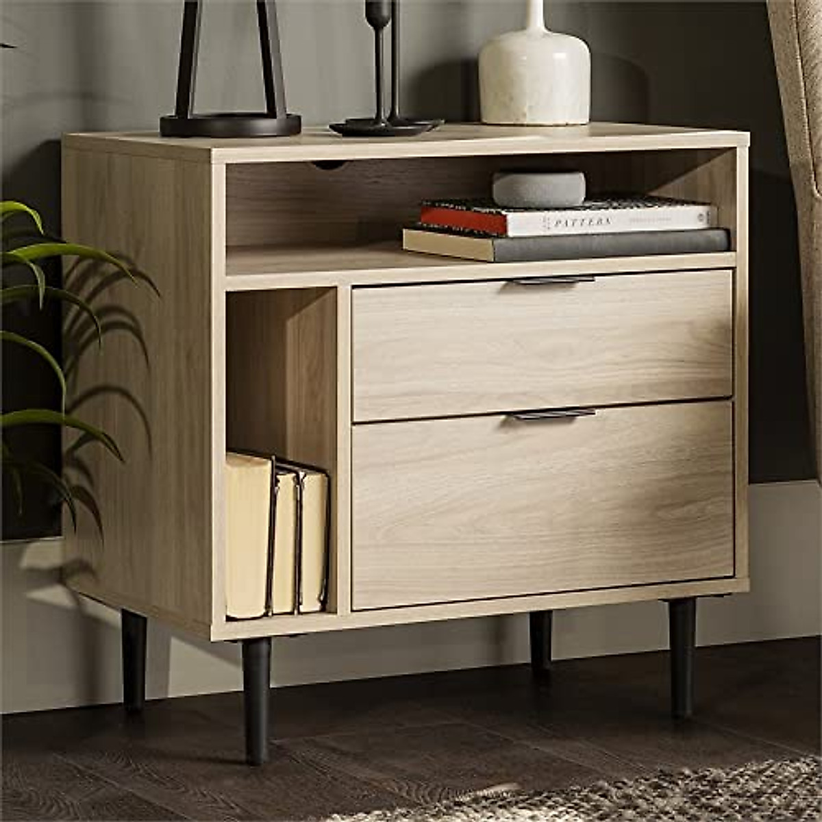 Walker Edison Modern Wood Nightstand Side Table Bedroom Storage Drawer and Shelf Bedside End Table, 25 Inch, Birch