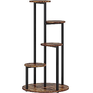 LITTLE TREE 5-Tier Corner Plant Stand, Free Standing Wood Metal Flower Rack Pot Shelf Display with Round Board, Garden Patio Balcony Plant Holder for Indoor Outdoor Living Room, Bedroom, Rustic Brown