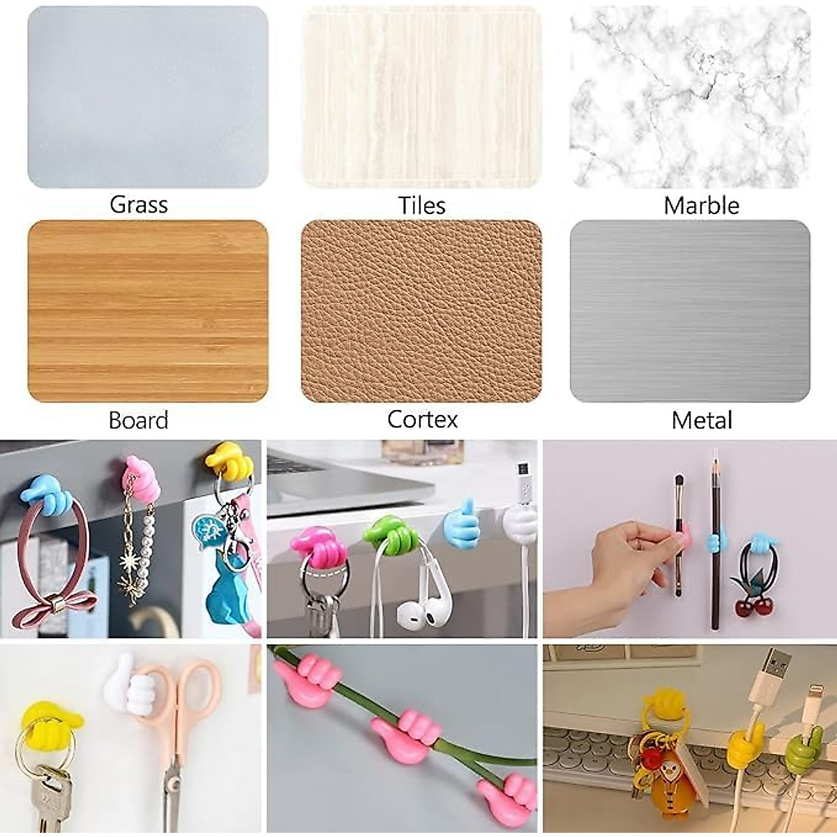 20 Pcs Self Adhesive Silicone Thumb Hooks – Multifunction Thumb Up Wall Hooks for Cable Clip, Key Holder, Wire Management, Small Command Hooks – Versatile Wall Hangers