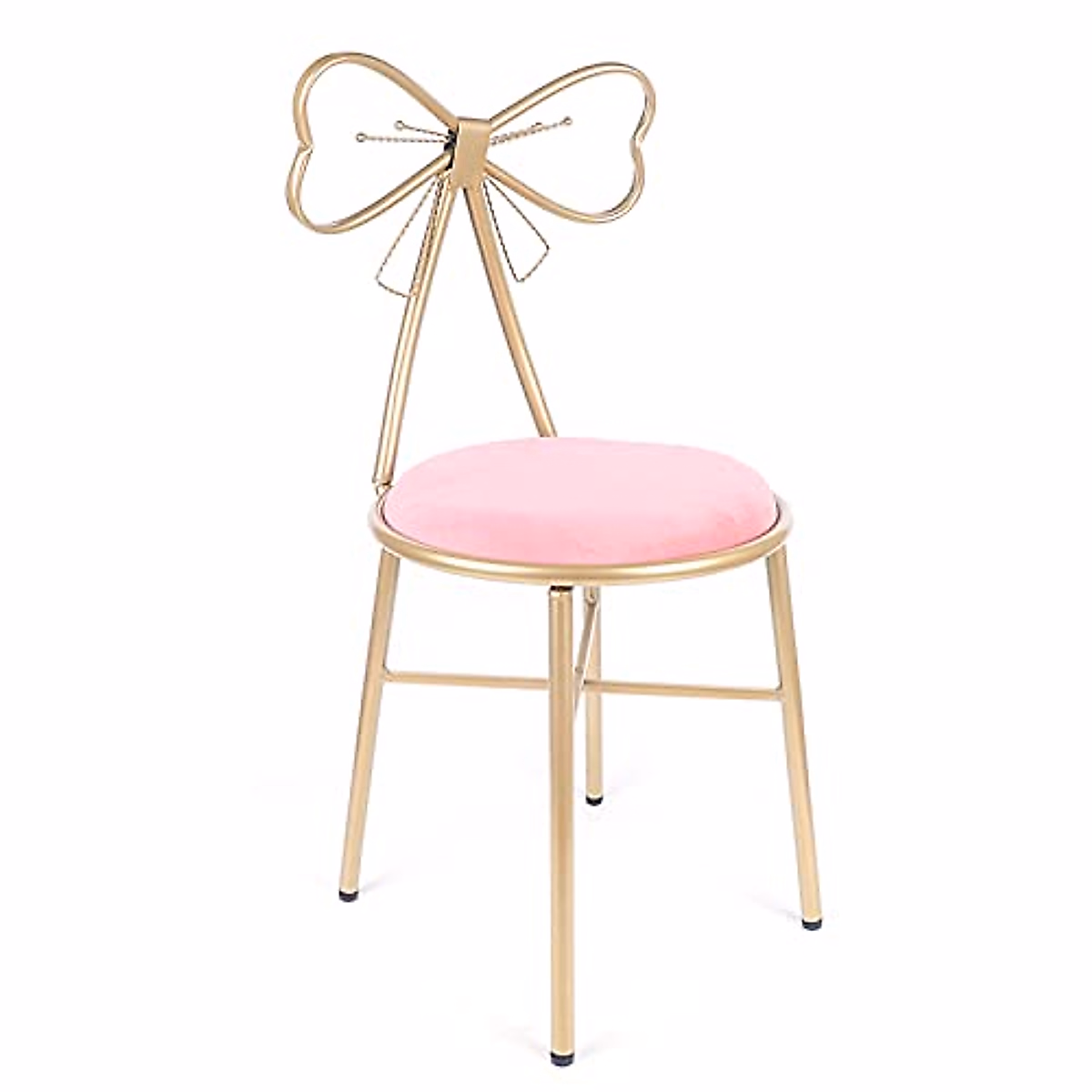 Gdrasuya10 82cm Soft Pink Velvet Cushion Butterfly Bow Tie Chairs Metal Frame Lounge Dresser Seats with Butterfly Backrest for Kitchen Dining Coffee Restaurant Bedroom Home Gold (A-Dark Pink)