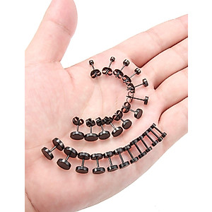 Prjndjw 12 Pairs 20G 18G Surgical Steel Flat Top Stud Earrings Set for Women Men Helix Tragus Barbell Stud Earrings Piercing Jewelry Mix Sizes 3mm 4mm 5mm 6mm 7mm 8mm Black