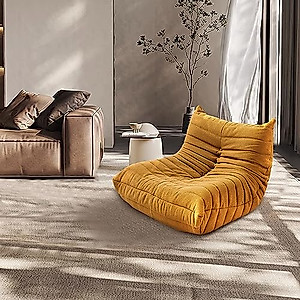 BAMOOLI Fireside Chair, Modern Comfy Teddy Fabric Lazy Floor Sofa Armless Lounge Chair, Upholstered Bean Bag Couch Oversized Corner Chair for Living Room, Bedroom, Office, Salon, Orange